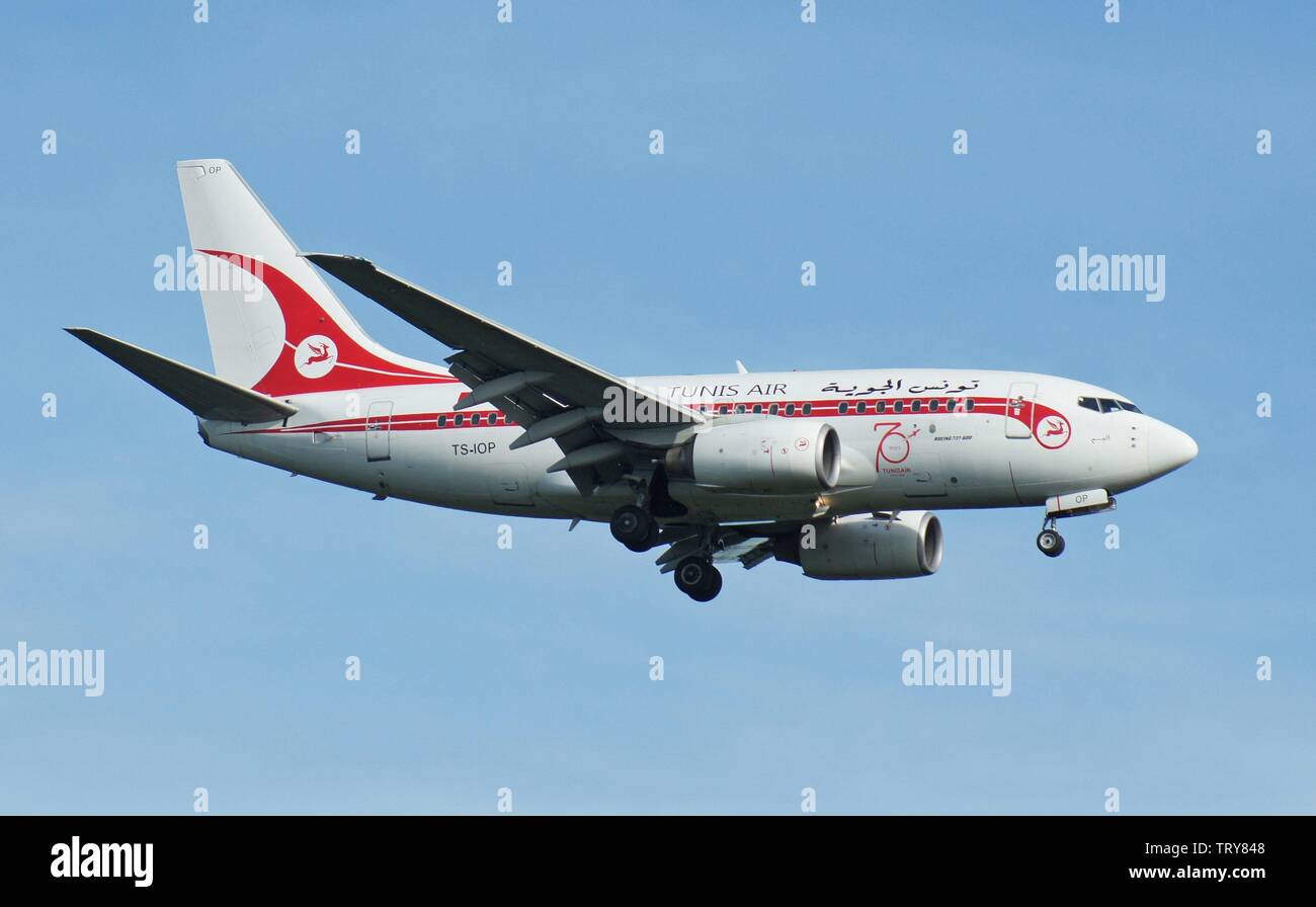 Frankfurt Airport. A passenger aircraft Boeing 737-600 of the Tunisian ...