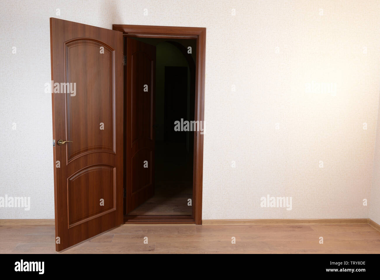 Double doors in empty room Stock Photo - Alamy
