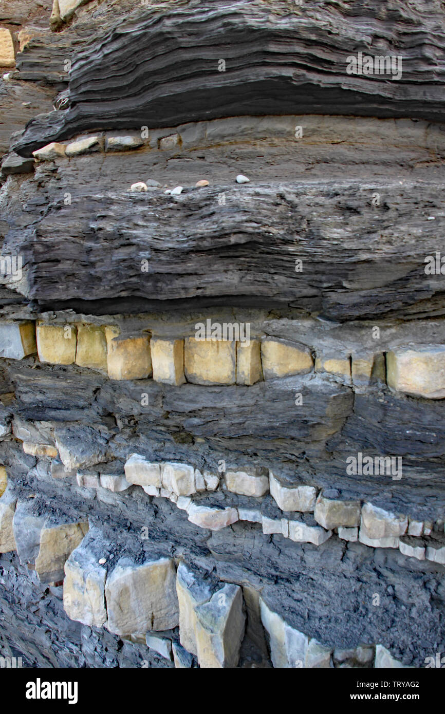 East Quantoxhead beach, Somerset. Limestone pavements from the Jurassic ...