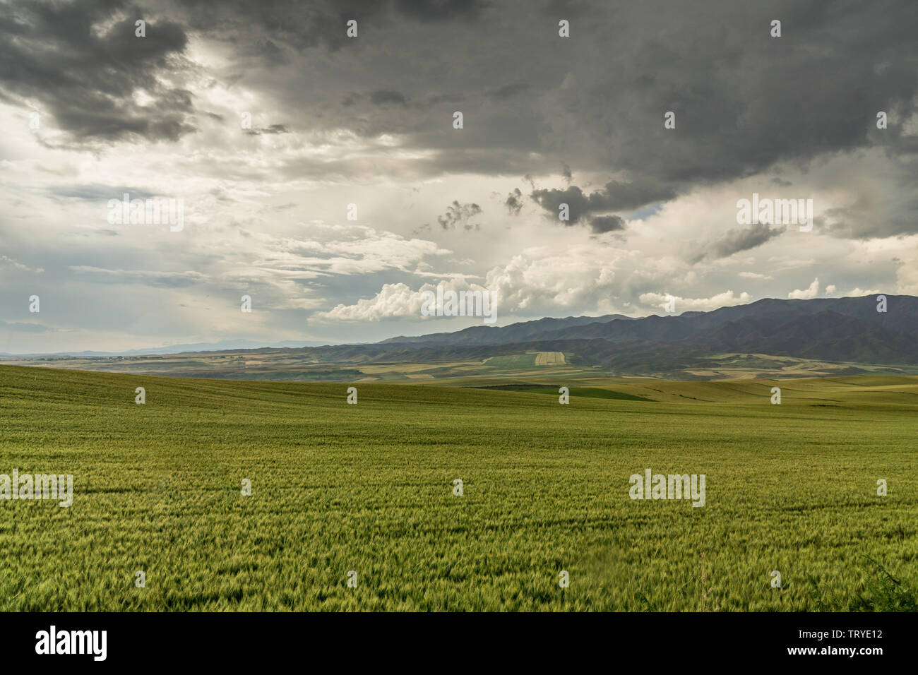 Hillside prairie villages under cloudy clouds Stock Photo - Alamy