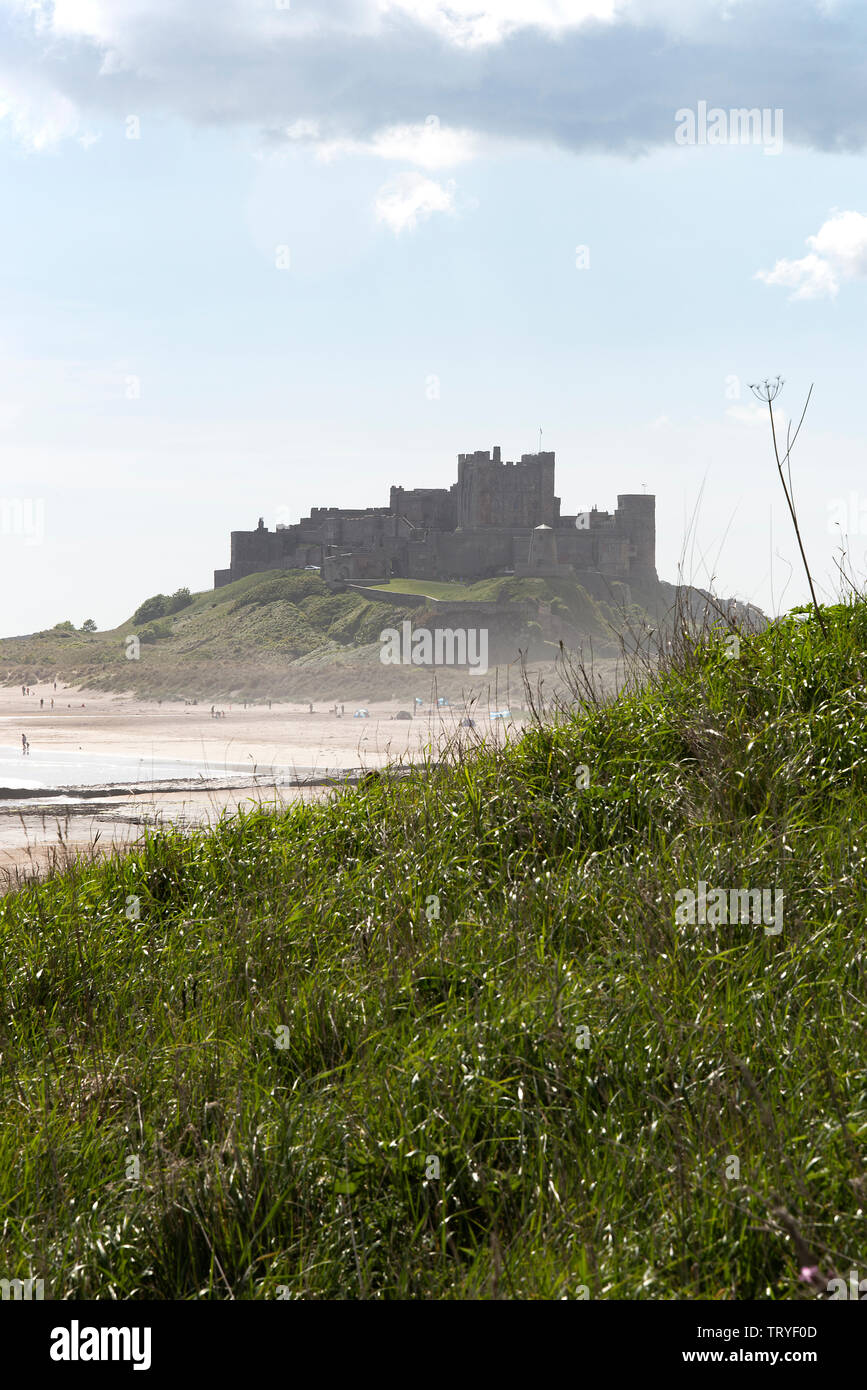 The Beautiful Landmark of Bamburgh Castle with Beach and North Sea ...