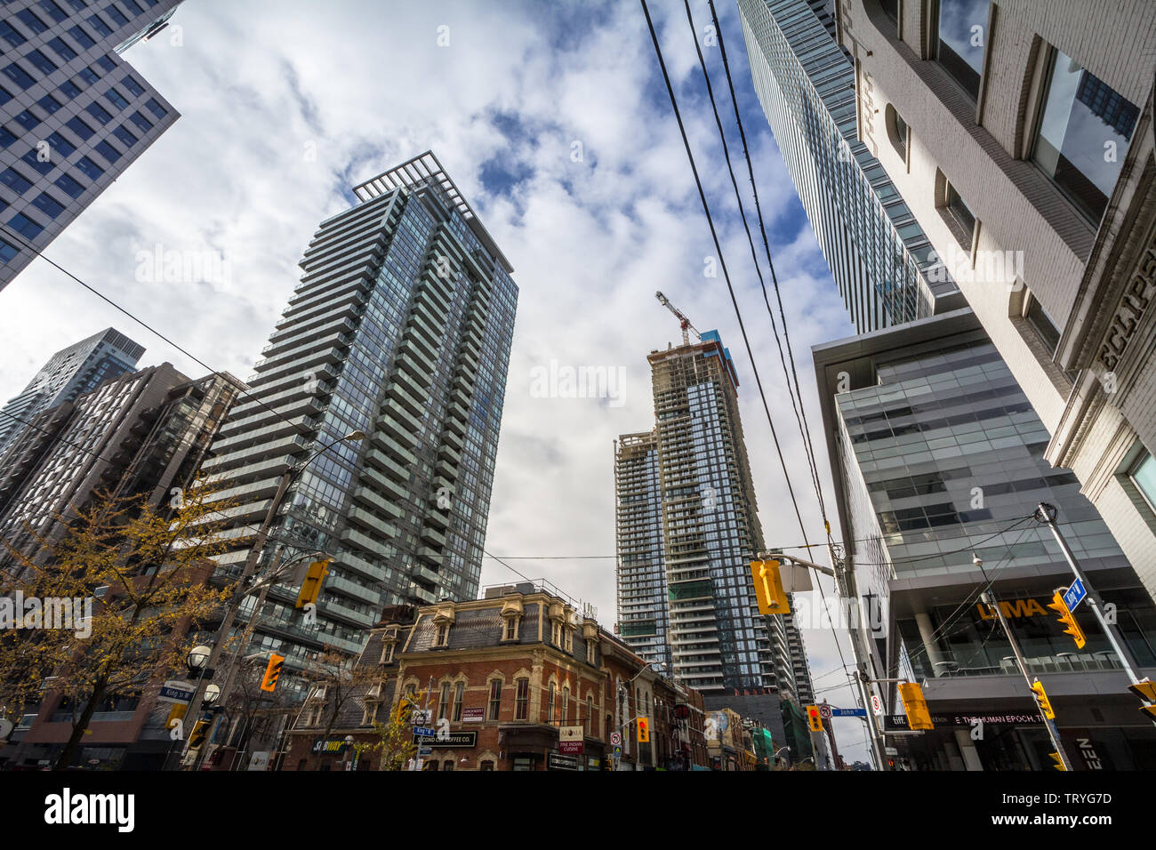TORONTO, CANADA - NOVEMBER 14, 2018: Construction sites of rise condo ...