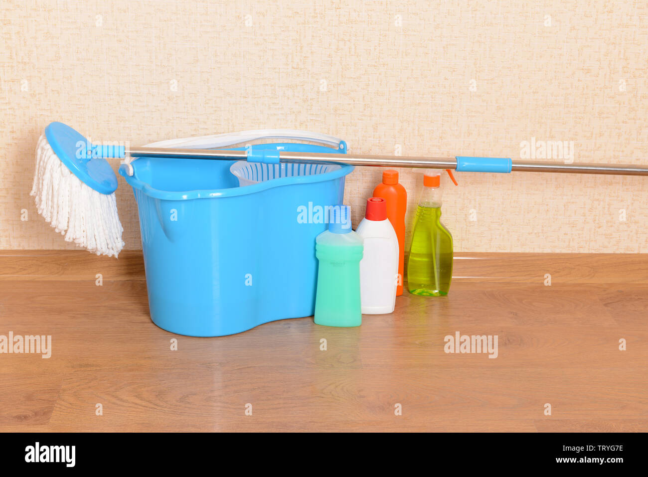 House cleaning equipment with mop Stock Photo - Alamy