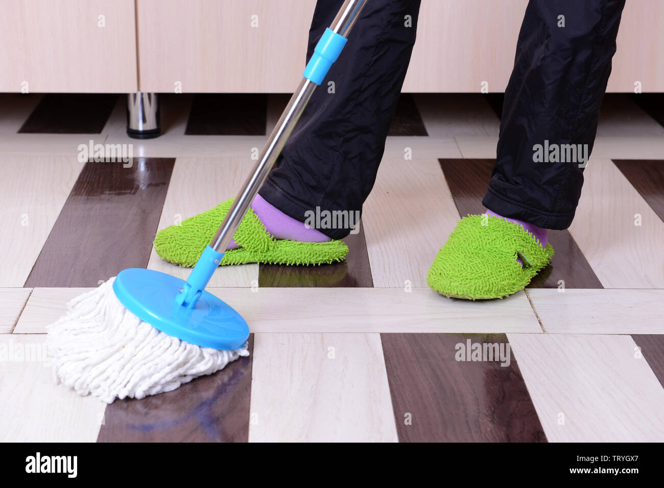 House cleaning with mop Stock Photo - Alamy
