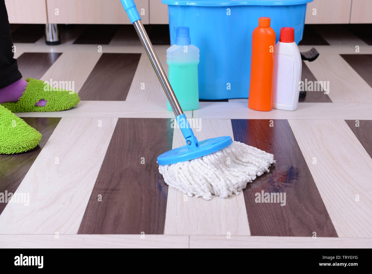 House cleaning with mop Stock Photo - Alamy