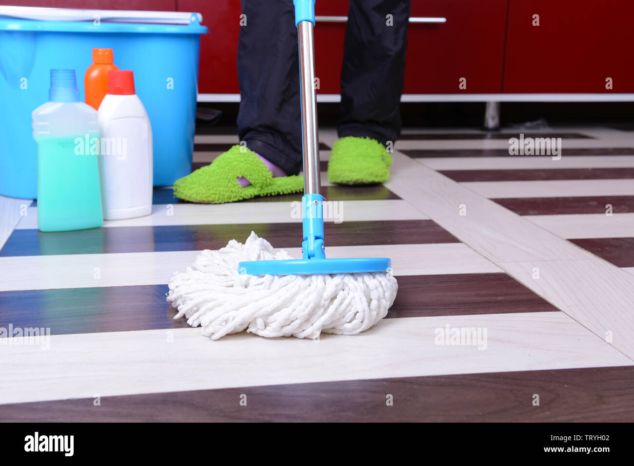 House cleaning with mop Stock Photo - Alamy