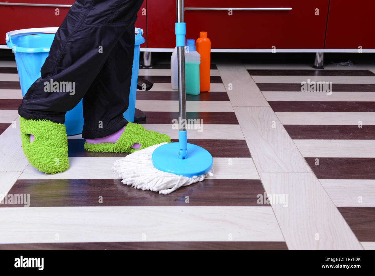 House cleaning with mop Stock Photo - Alamy