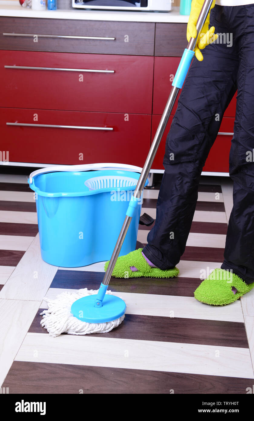 House cleaning with mop Stock Photo - Alamy