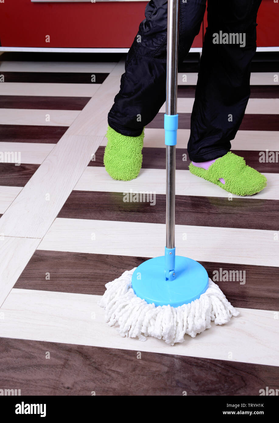 House cleaning with mop Stock Photo - Alamy