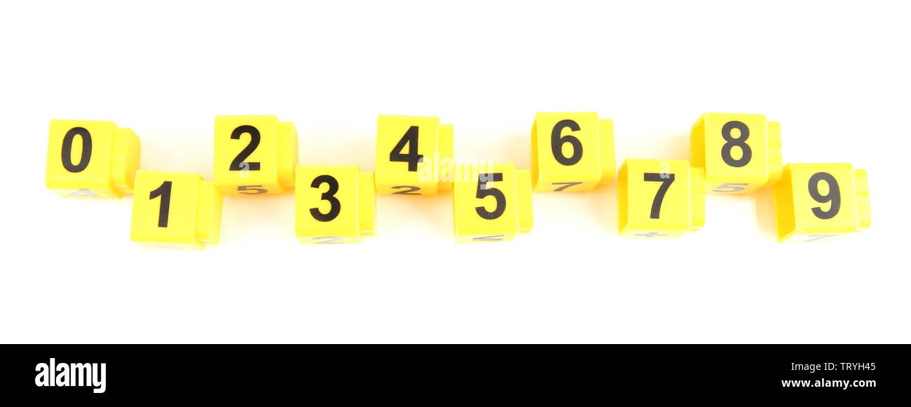 Educational cubes with different numbers isolated on white Stock Photo ...