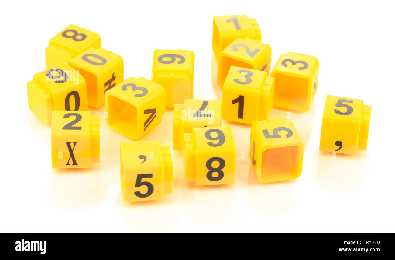 Educational cubes with different numbers isolated on white Stock Photo ...