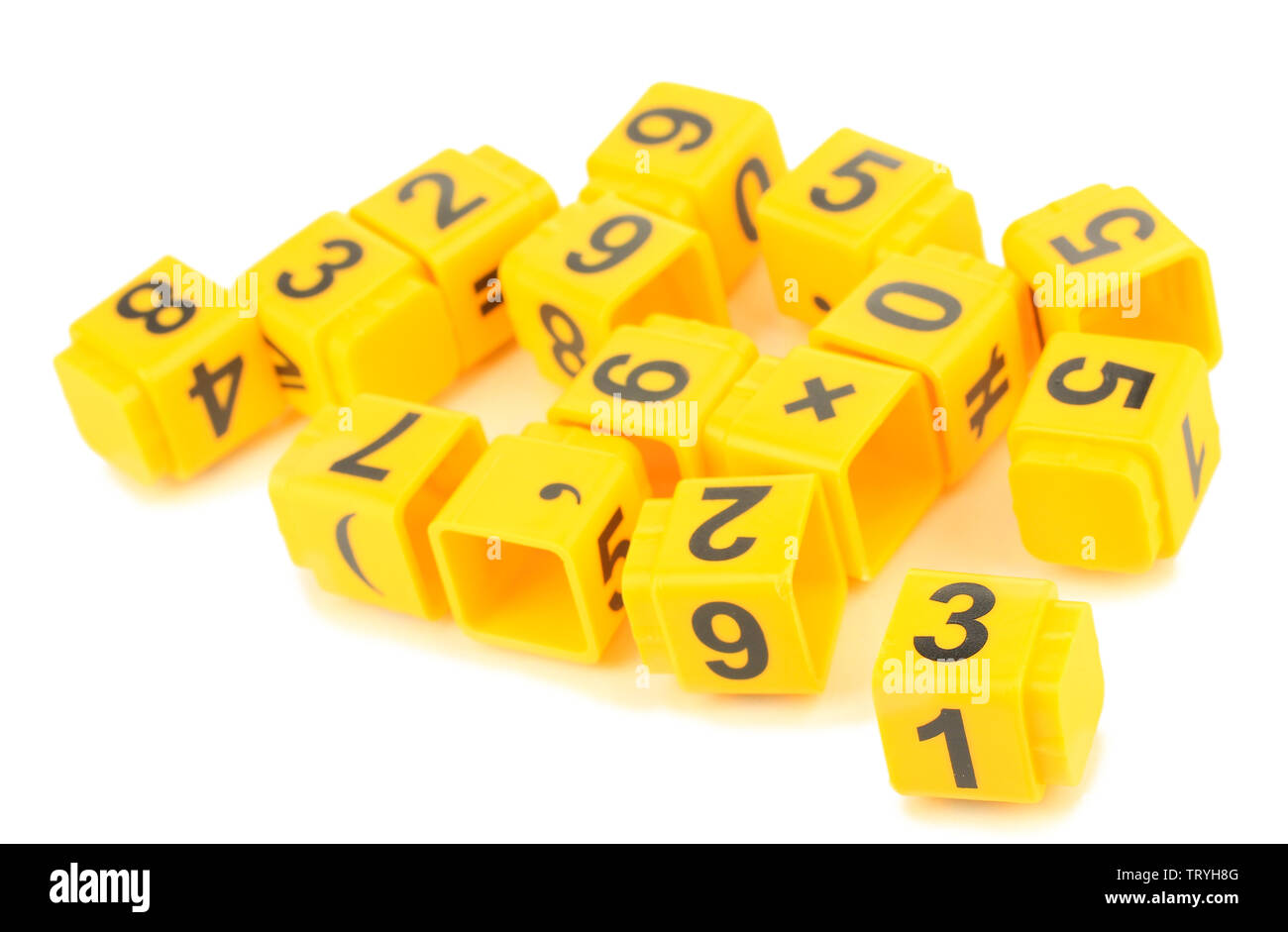 Educational cubes with different numbers isolated on white Stock Photo ...