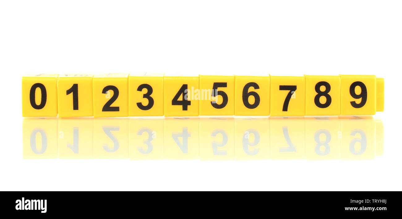 Educational cubes with different numbers isolated on white Stock Photo ...