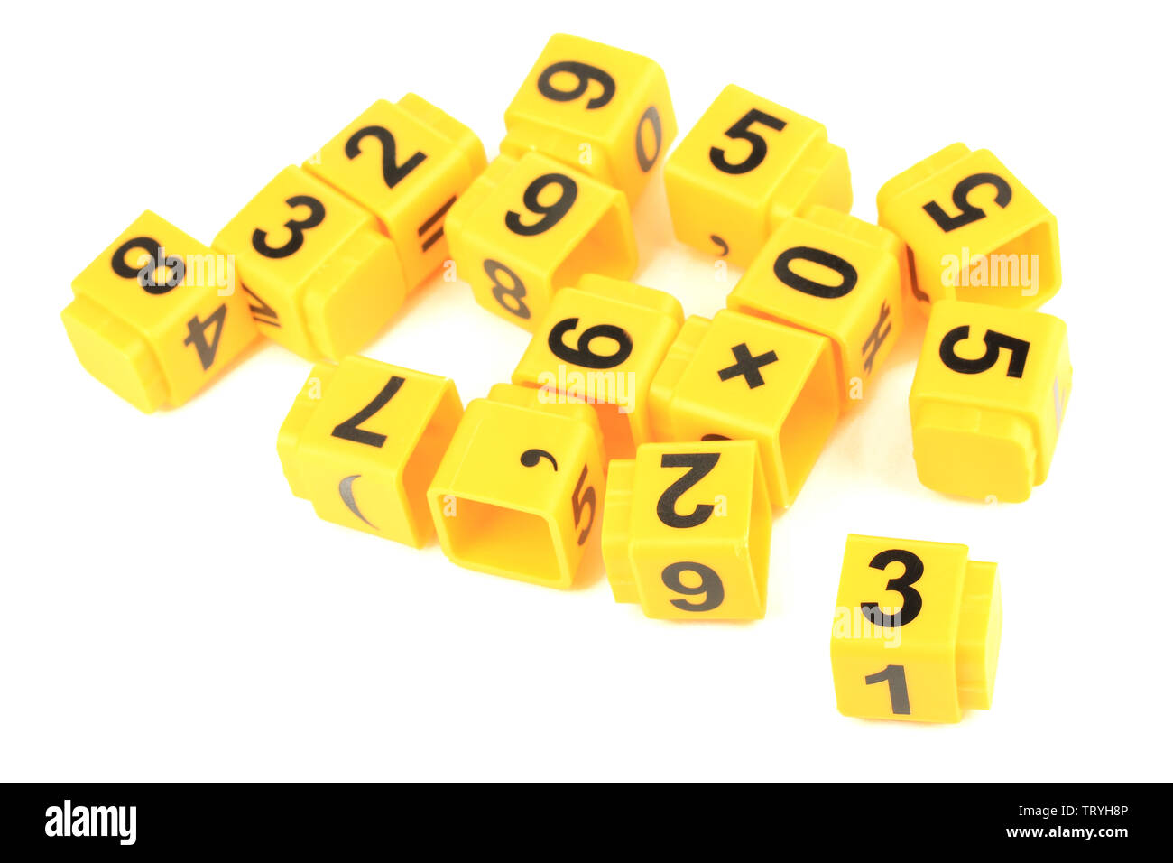 Educational cubes with different numbers isolated on white Stock Photo ...