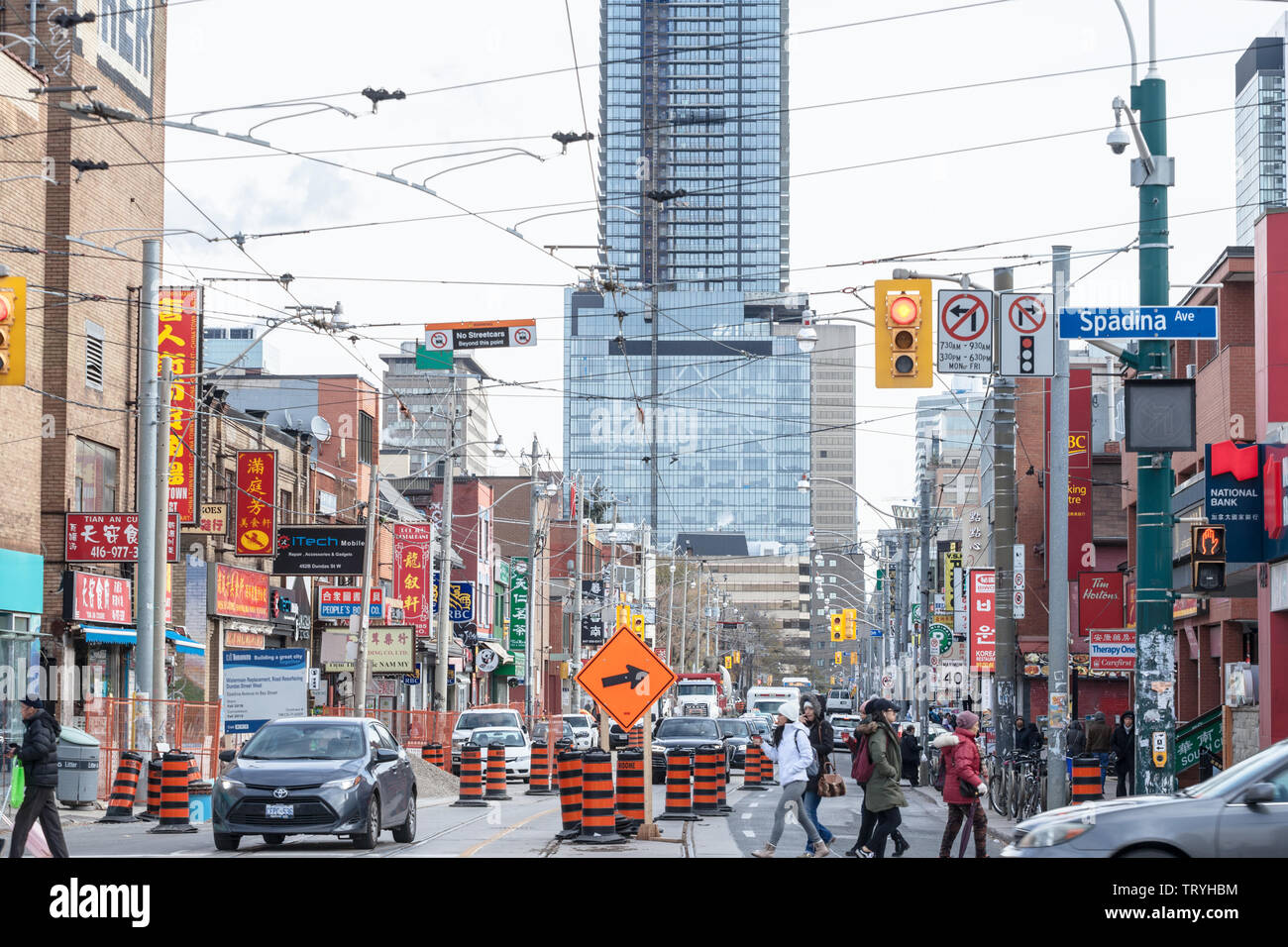 TORONTO, CANADA - NOVEMBER 14, 2018: Road repair on a typical American ...