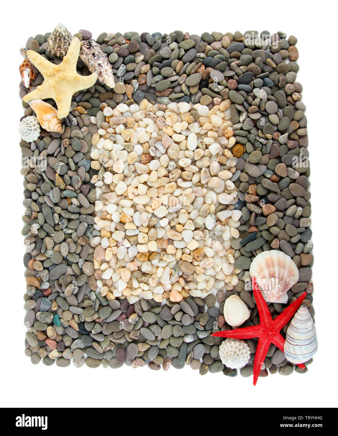 Frame of small sea stones and shells, isolated on white Stock Photo - Alamy