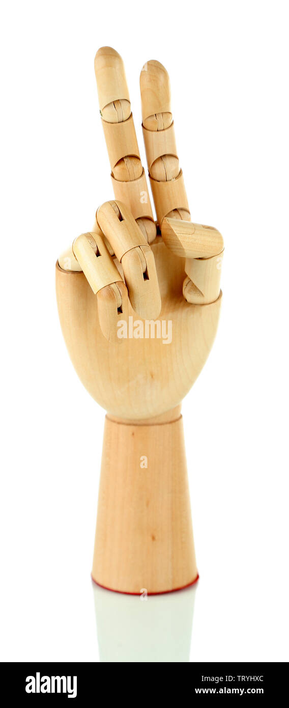 Wooden hand isolated on white Stock Photo - Alamy