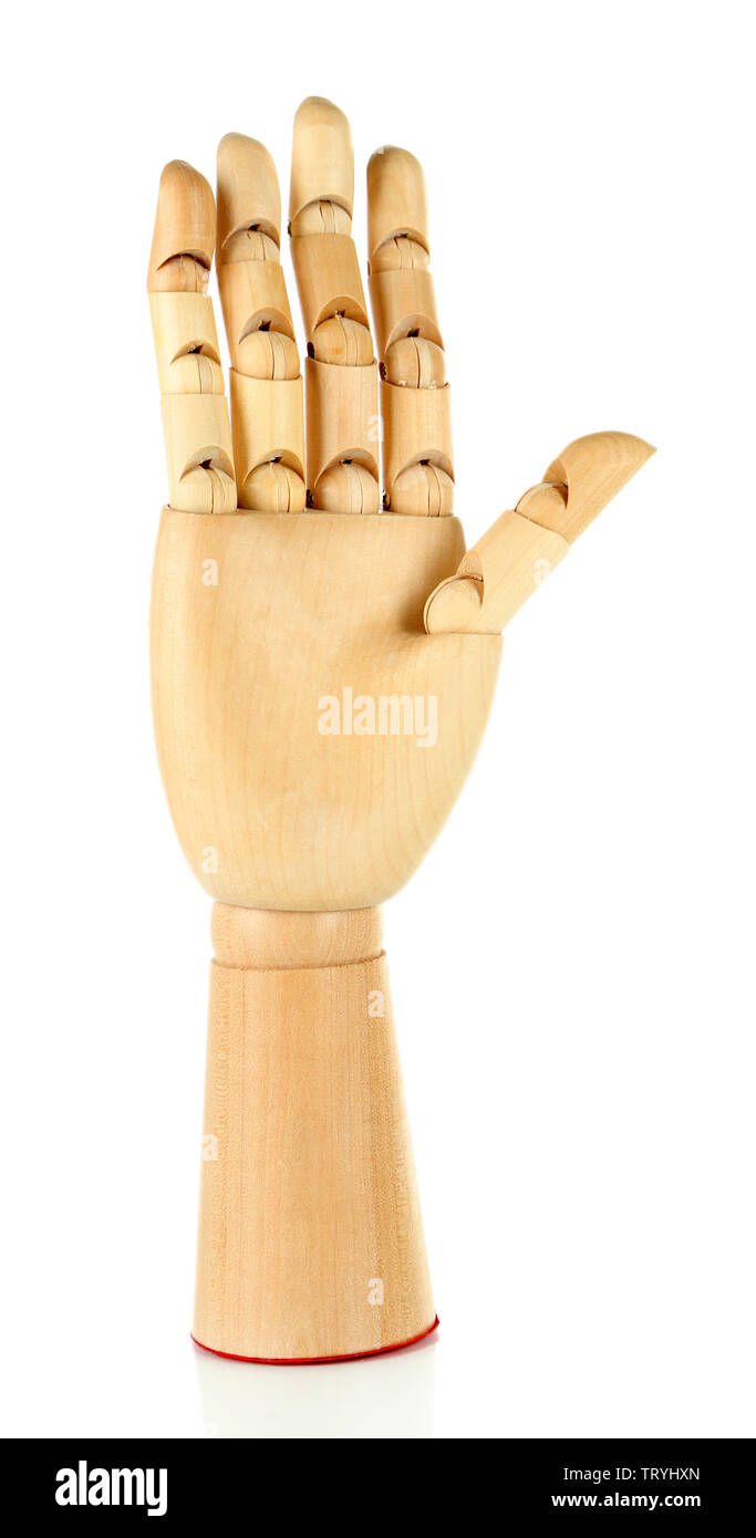 Wooden hand isolated on white Stock Photo - Alamy