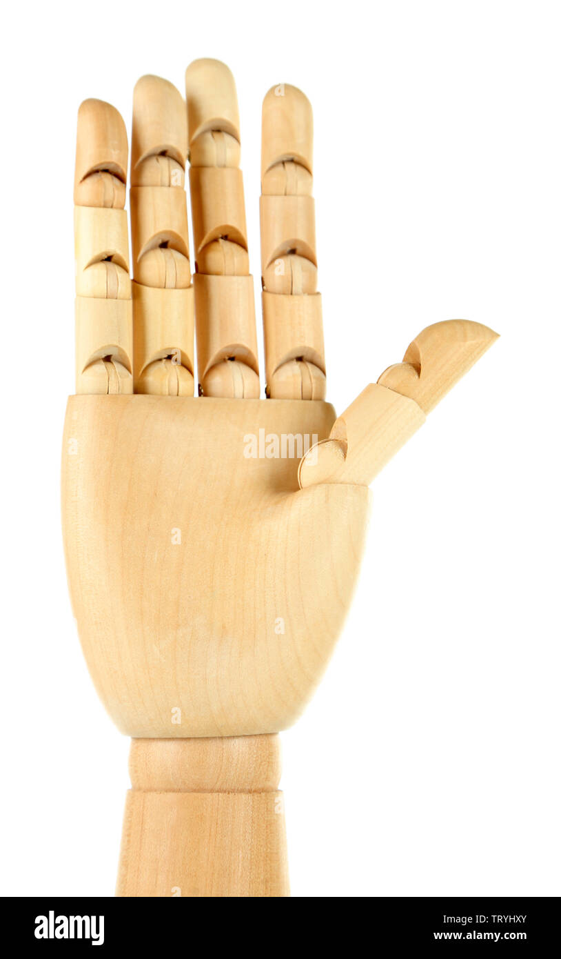 Wooden hand isolated on white Stock Photo - Alamy
