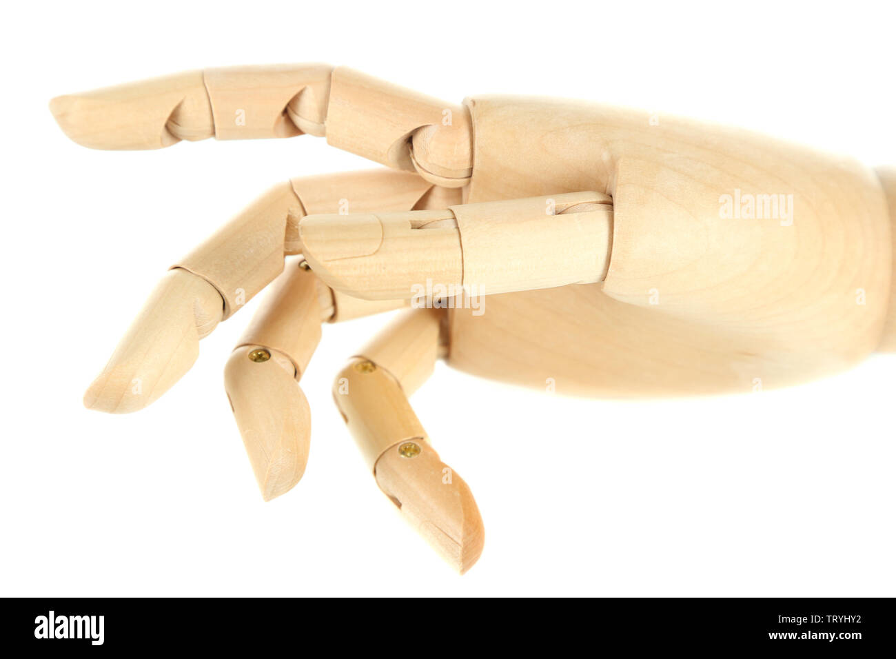 Wooden hand isolated on white Stock Photo - Alamy