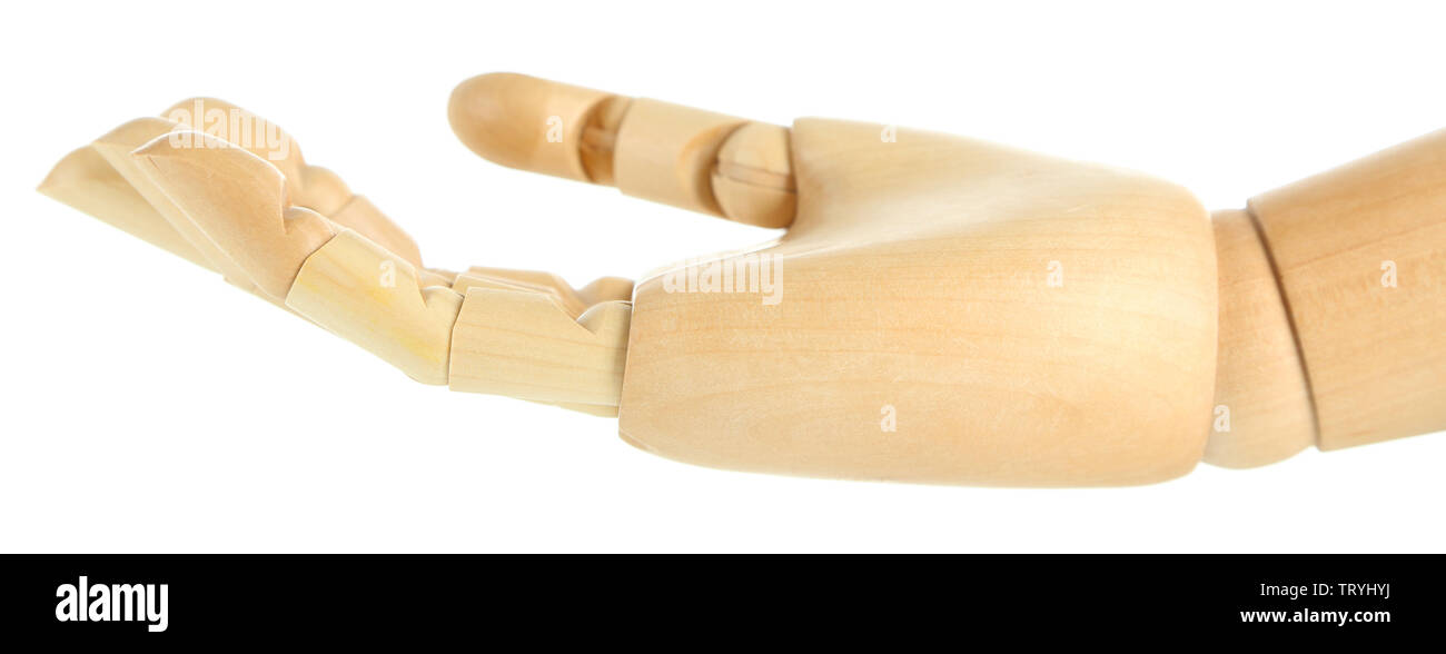 Wooden hand isolated on white Stock Photo - Alamy