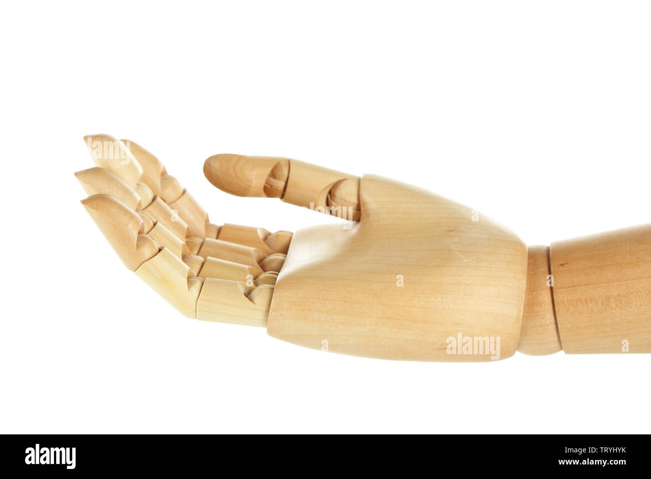 Wooden hand isolated on white Stock Photo - Alamy