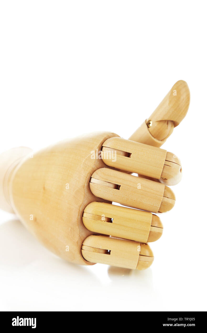 Wooden hand isolated on white Stock Photo - Alamy