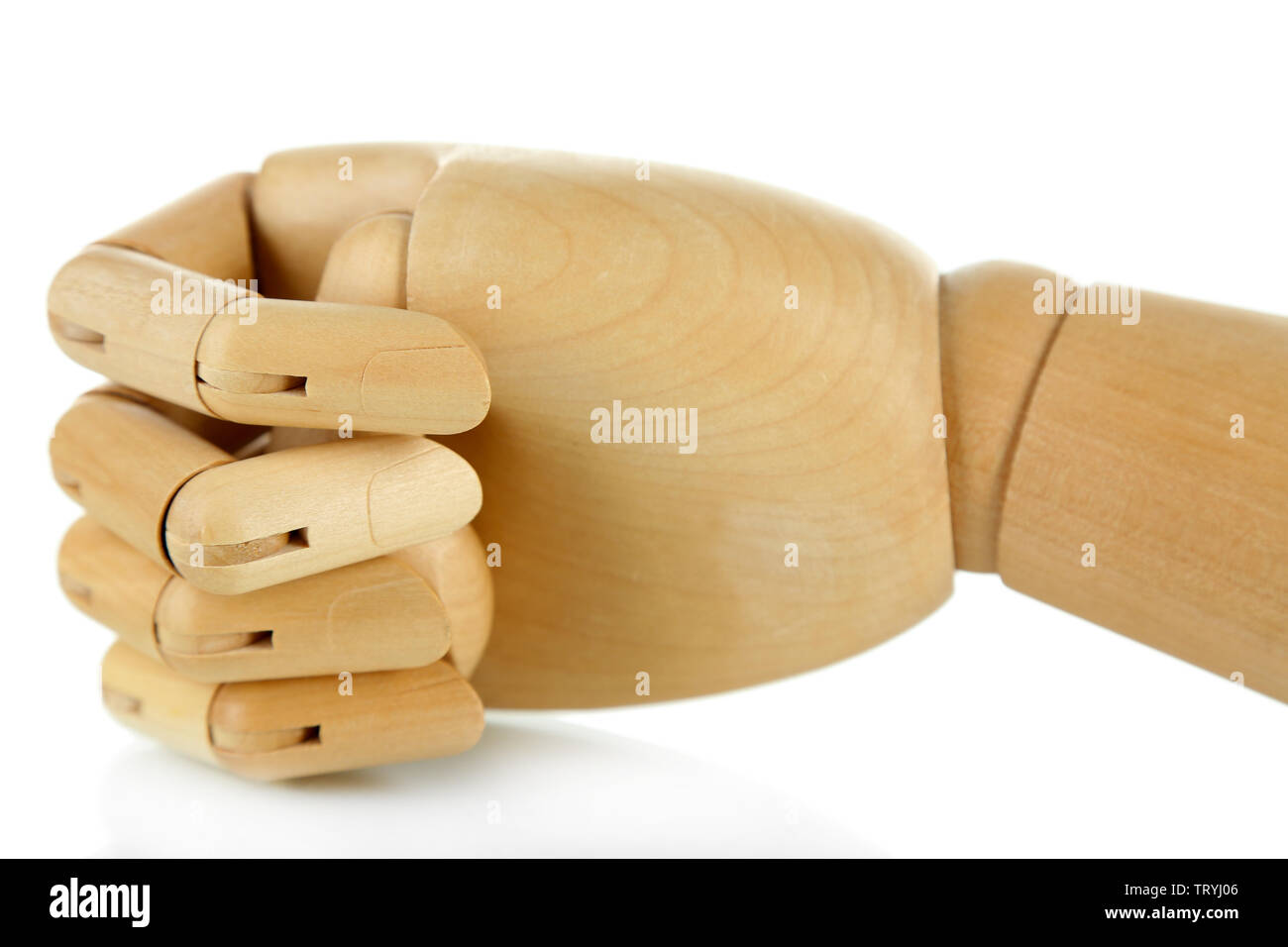 Wooden hand isolated on white Stock Photo - Alamy