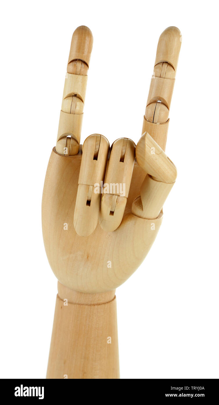 Wooden hand isolated on white Stock Photo - Alamy