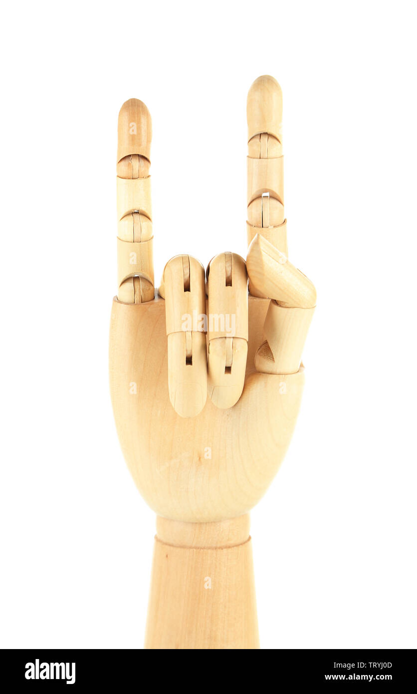 Wooden hand isolated on white Stock Photo - Alamy