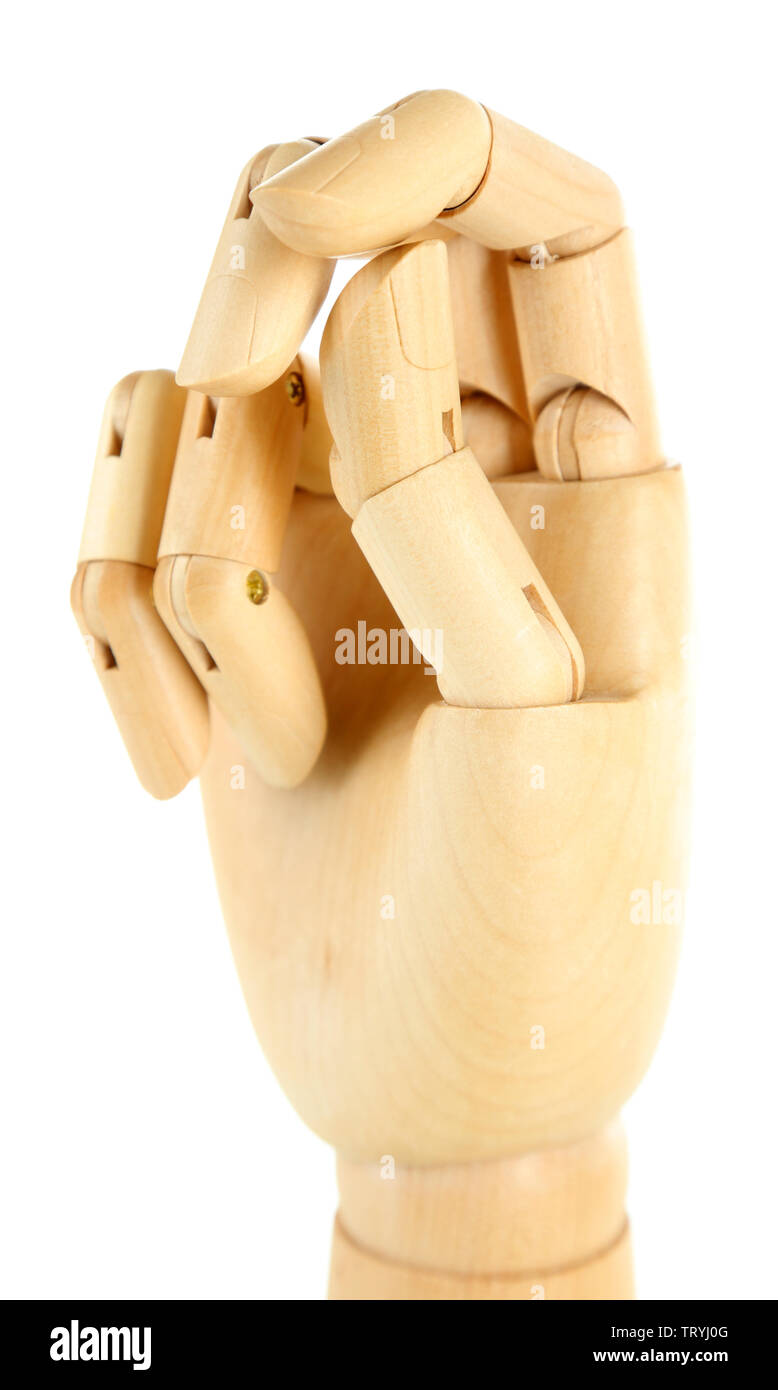 Wooden hand isolated on white Stock Photo - Alamy