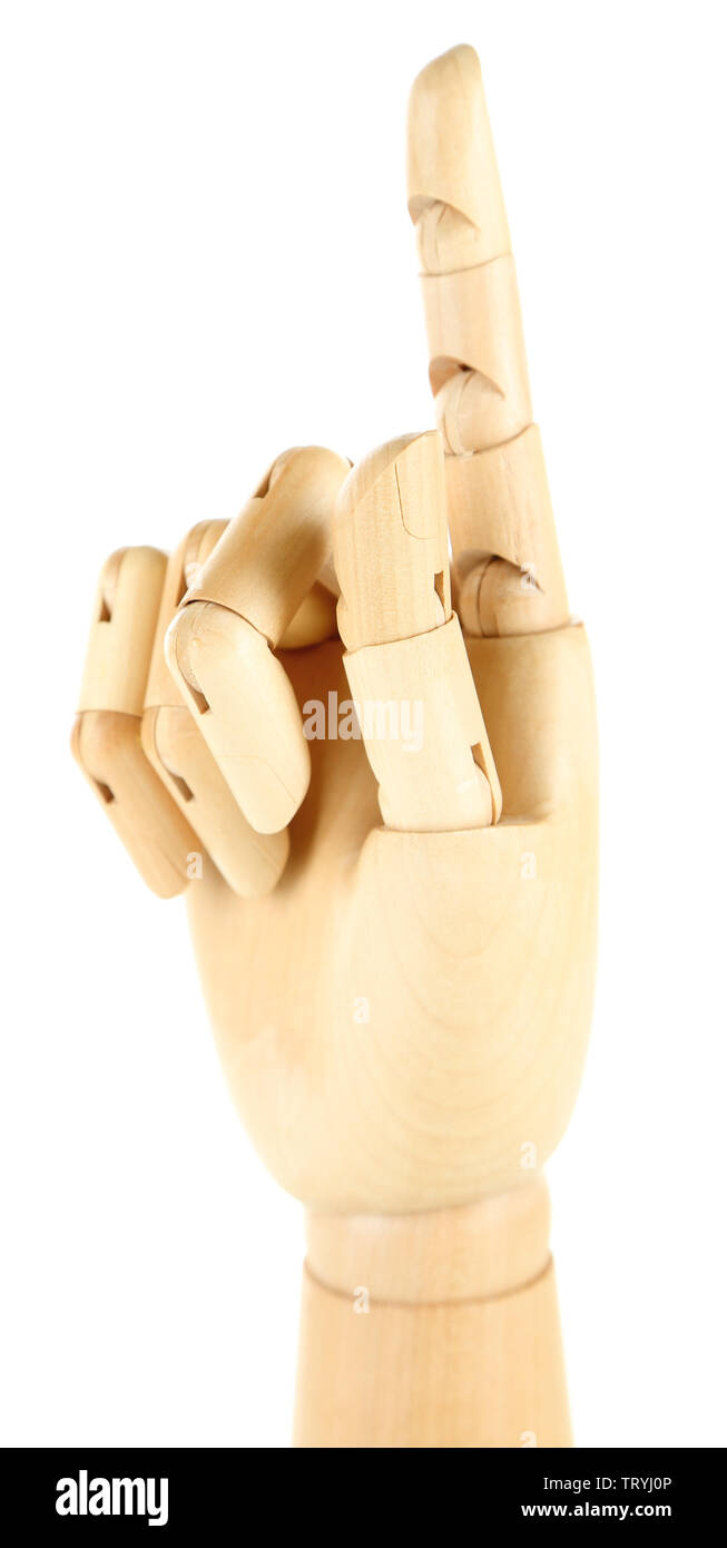 Wooden hand isolated on white Stock Photo - Alamy