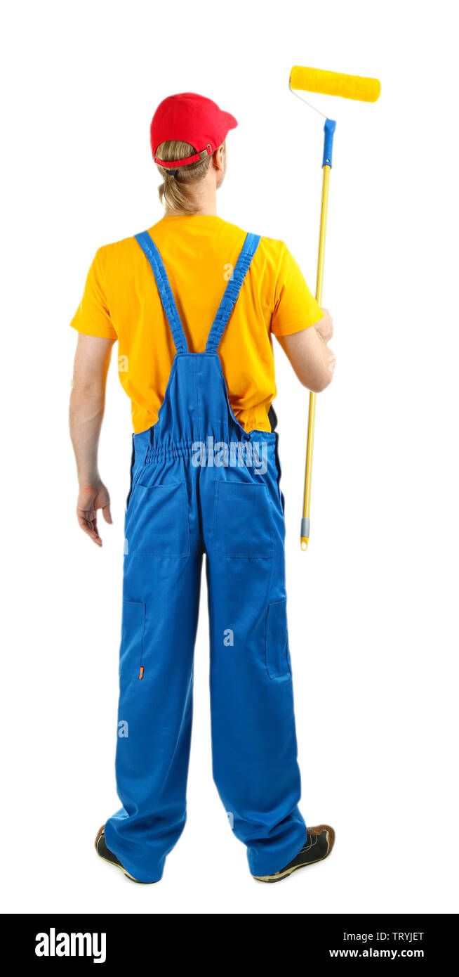 Portrait of young foreman isolated on white Stock Photo - Alamy