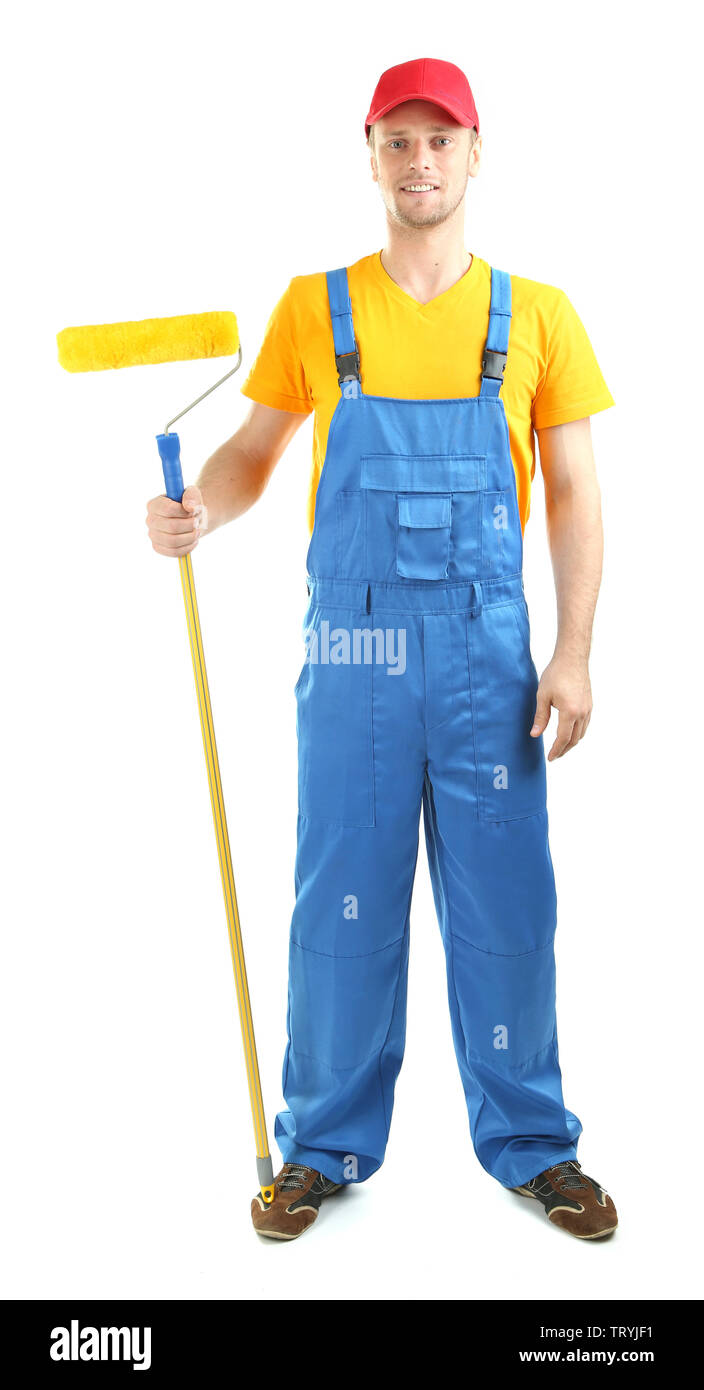 Portrait of young foreman isolated on white Stock Photo - Alamy