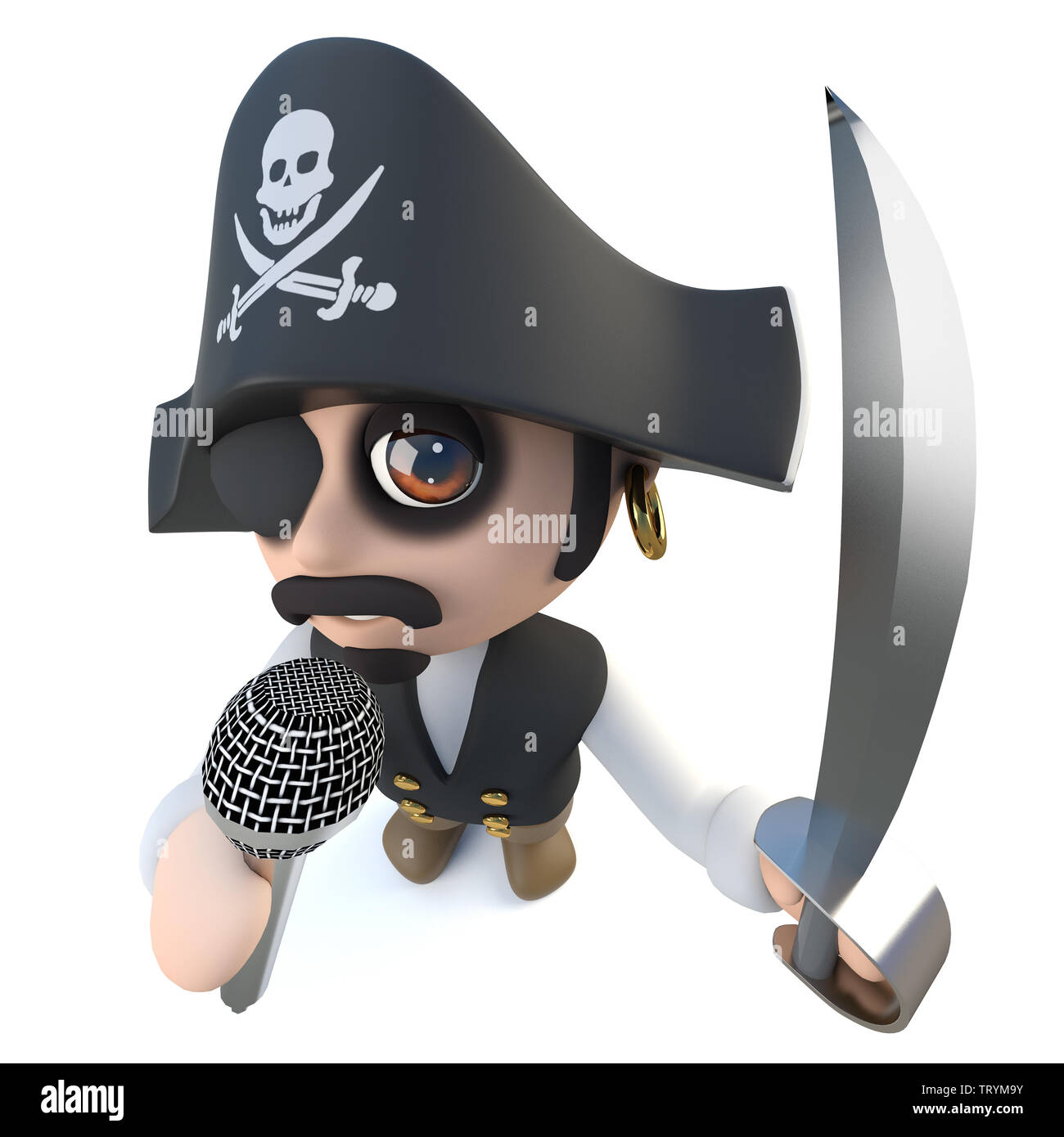 3d render of a funny cartoon pirate captain character singing into a ...