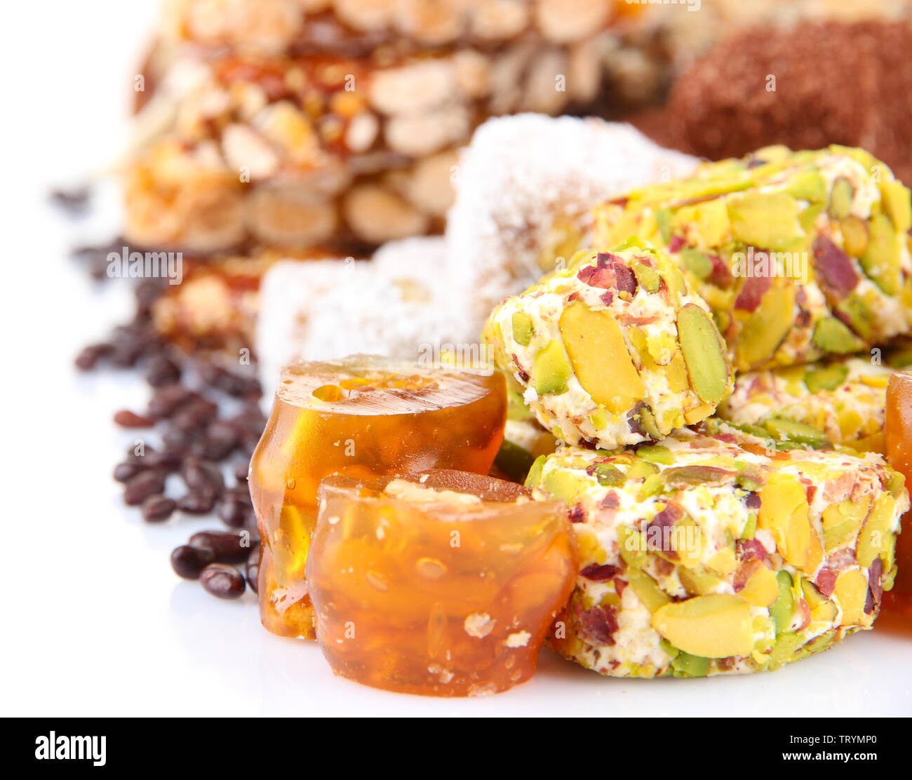Tasty oriental sweets, isolated on white Stock Photo - Alamy