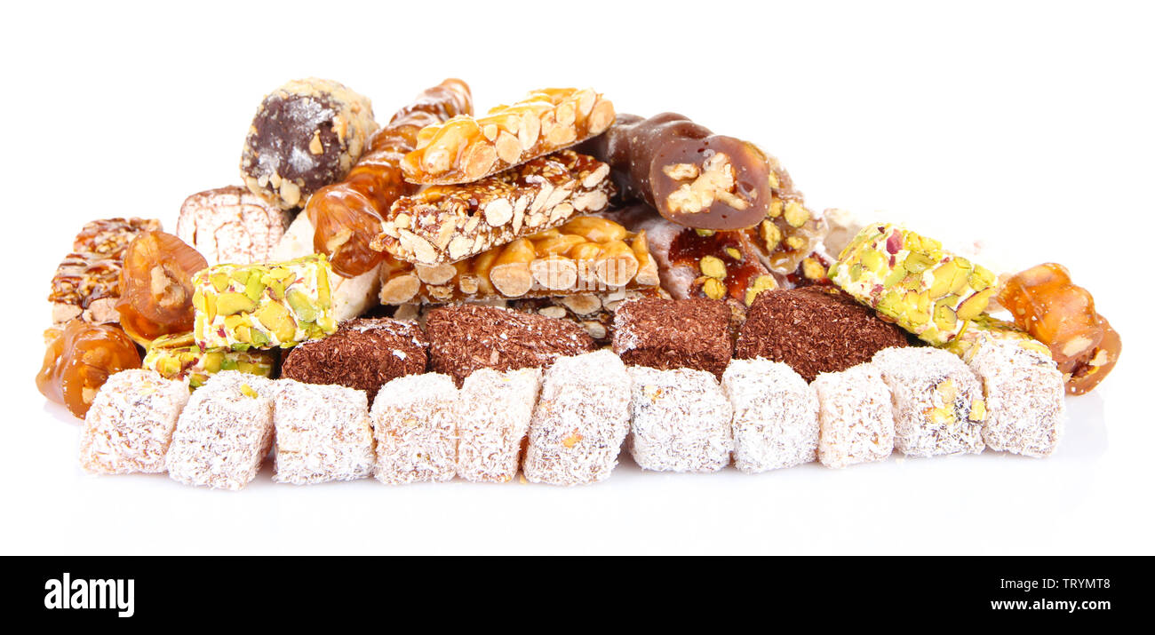 Tasty oriental sweets, isolated on white Stock Photo - Alamy