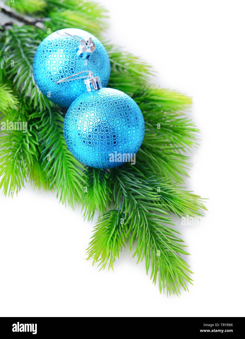 Christmas balls on fir tree, isolated on white Stock Photo - Alamy