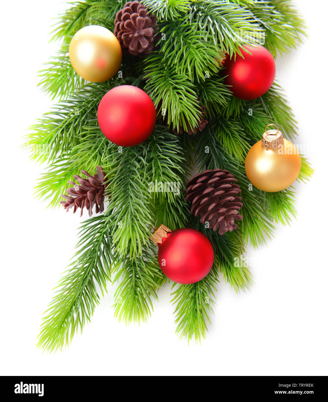 Christmas balls on fir tree, isolated on white Stock Photo - Alamy