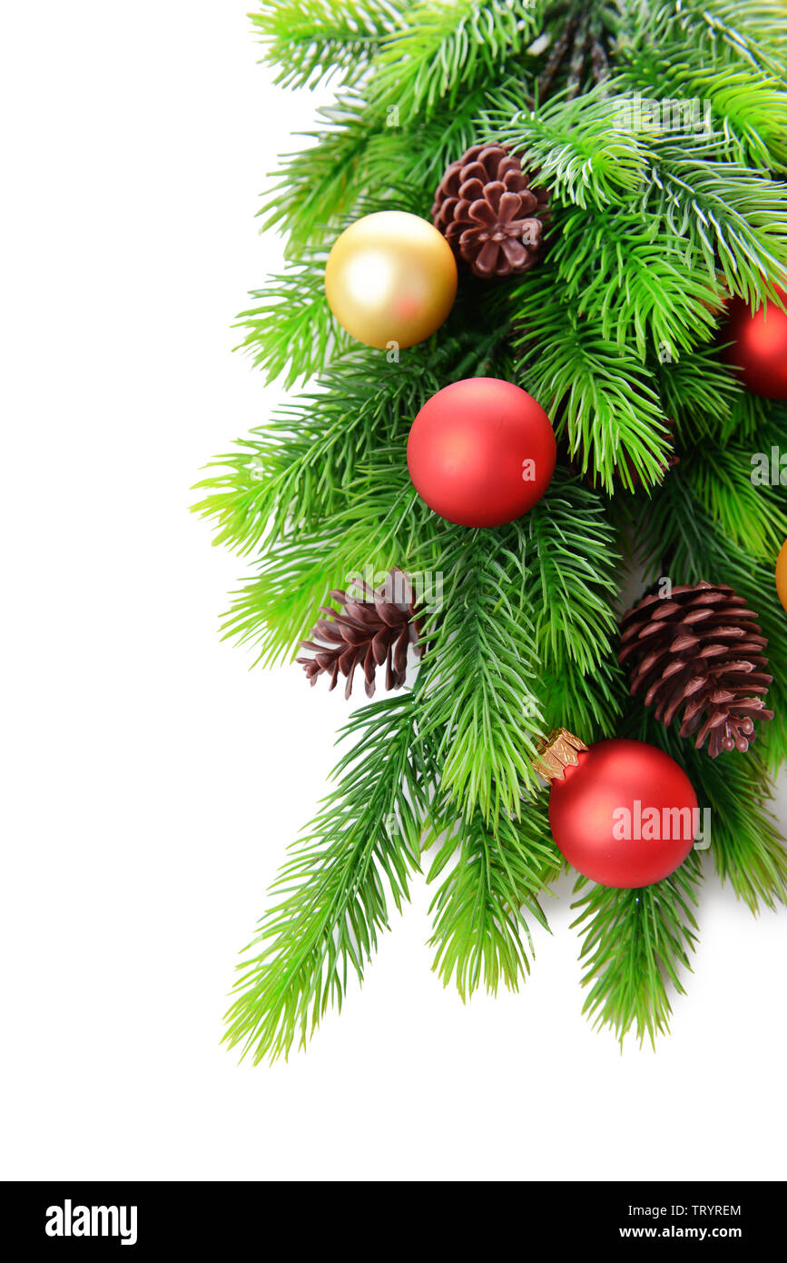 Christmas balls on fir tree, isolated on white Stock Photo - Alamy