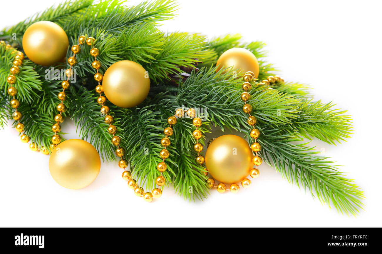 Christmas balls on fir tree, isolated on white Stock Photo - Alamy
