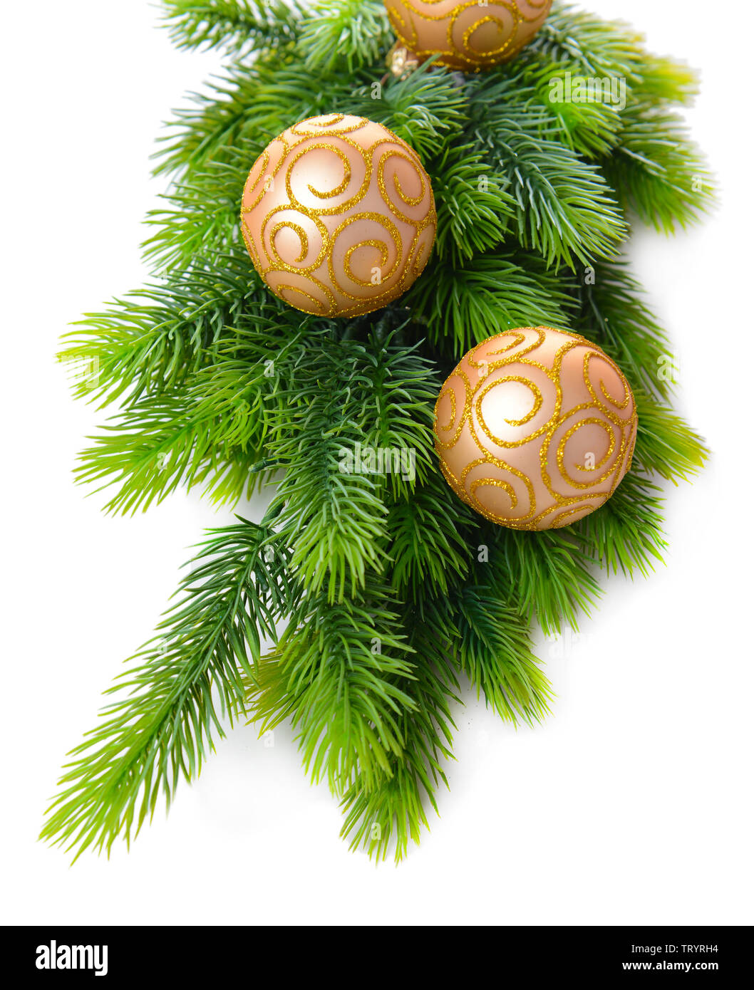 Christmas balls on fir tree, isolated on white Stock Photo - Alamy