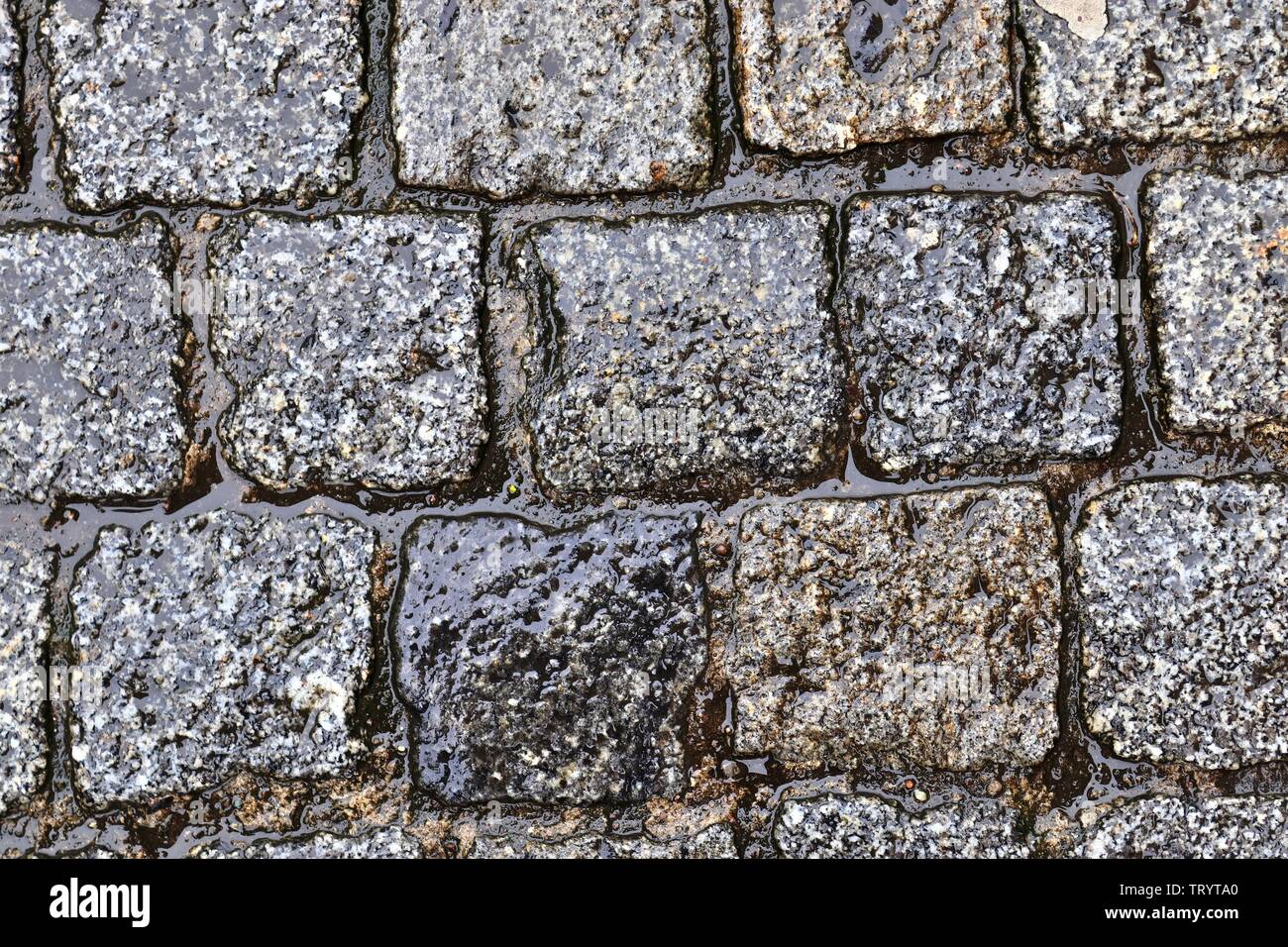 Detailed close up view on cobblestone pavement streets in high ...