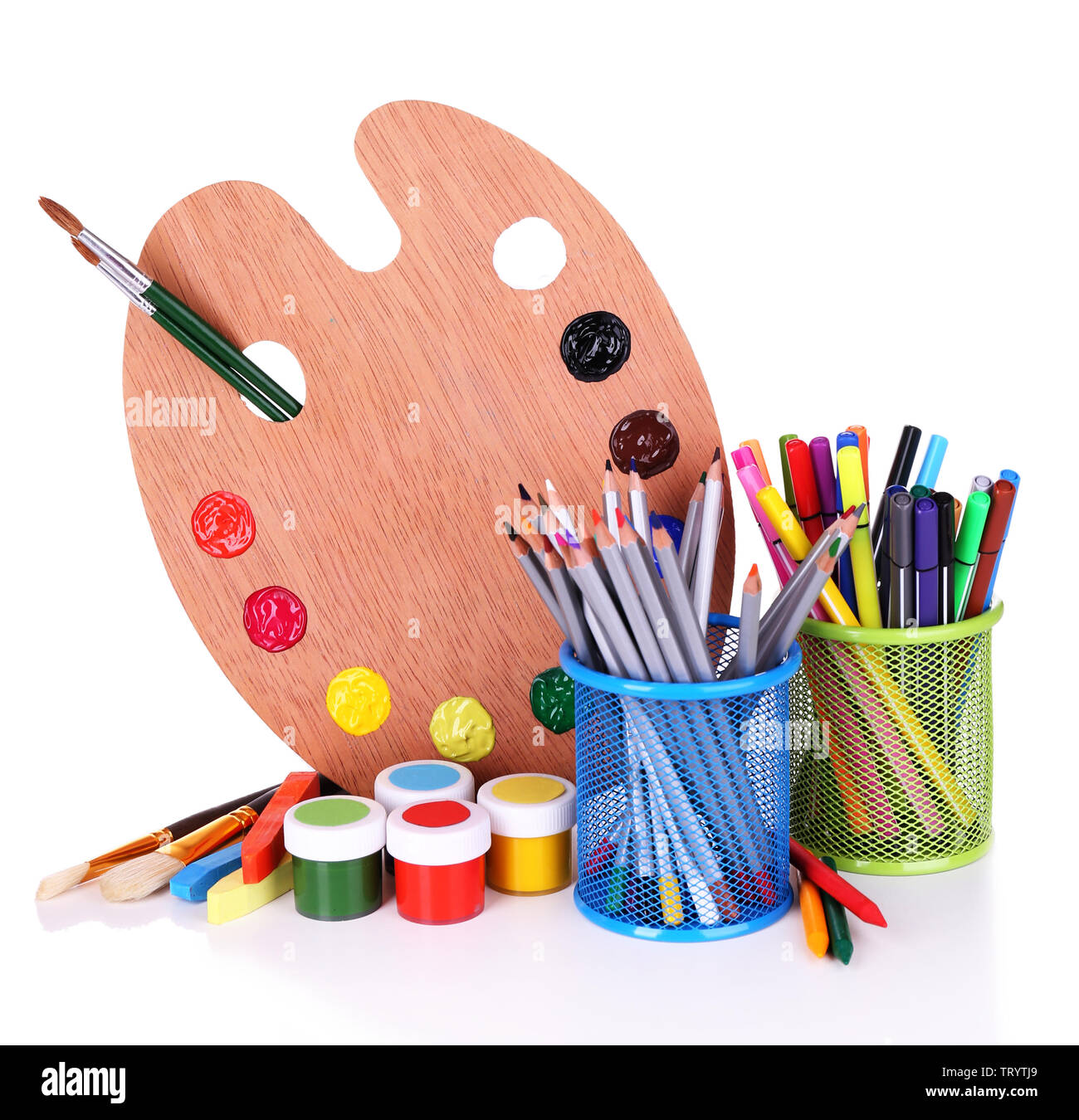 Composition of various creative tools isolated on white Stock Photo - Alamy