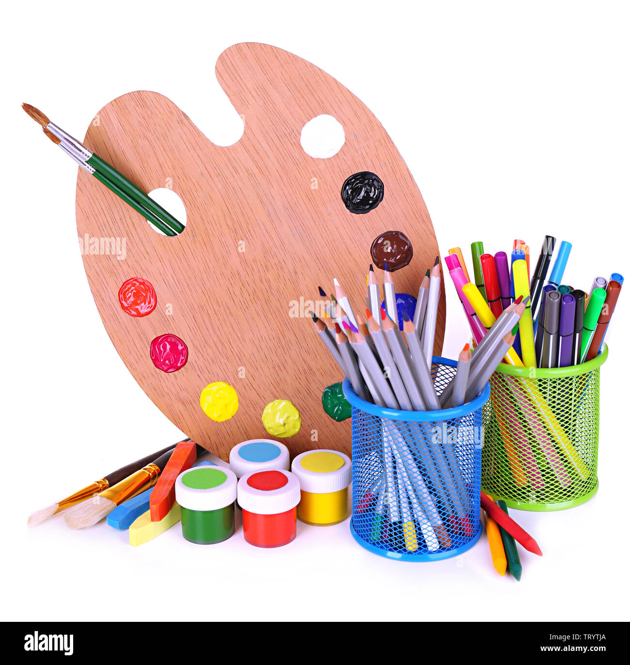 Composition of various creative tools isolated on white Stock Photo - Alamy