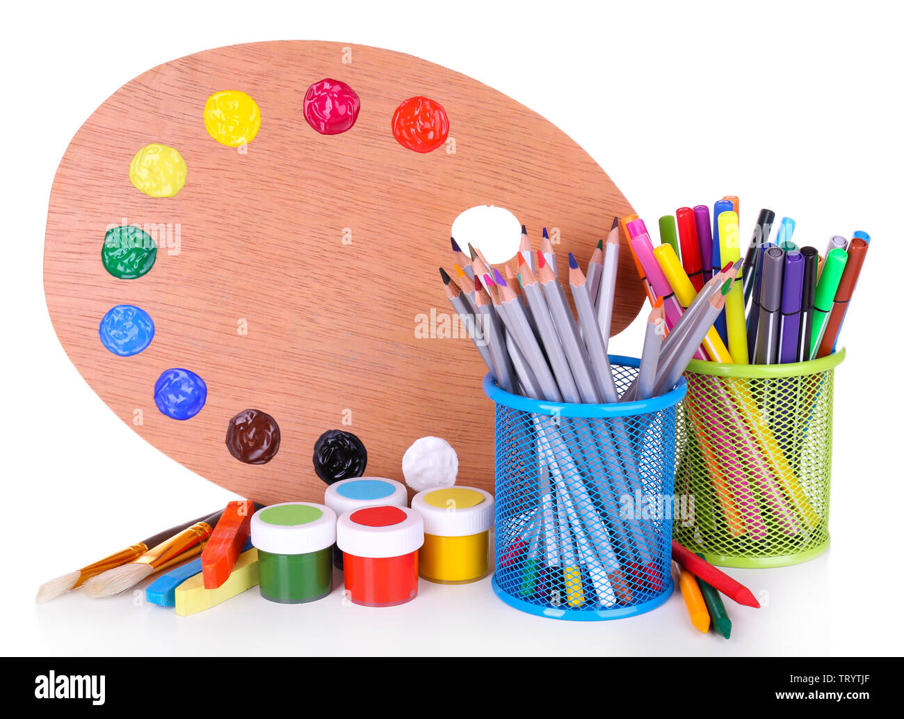 Composition of various creative tools isolated on white Stock Photo - Alamy