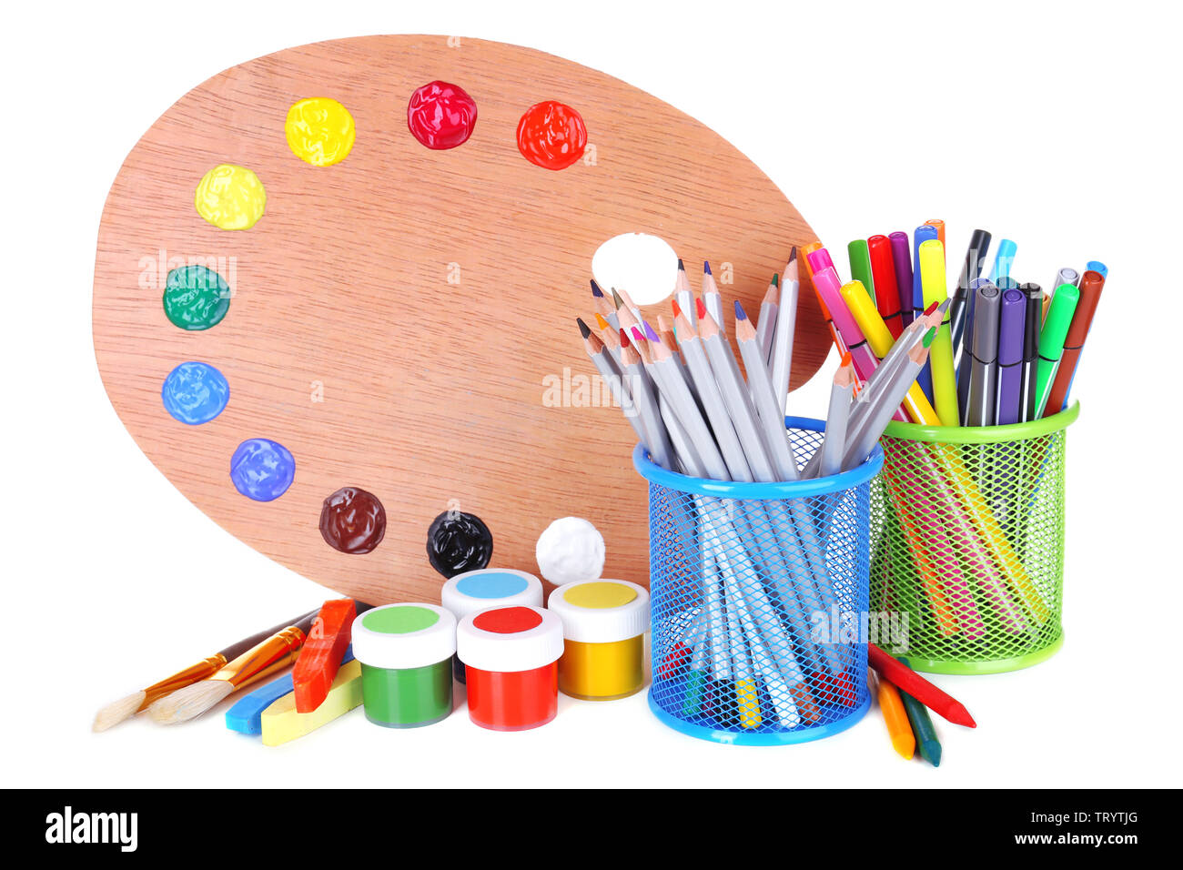 Composition of various creative tools isolated on white Stock Photo - Alamy