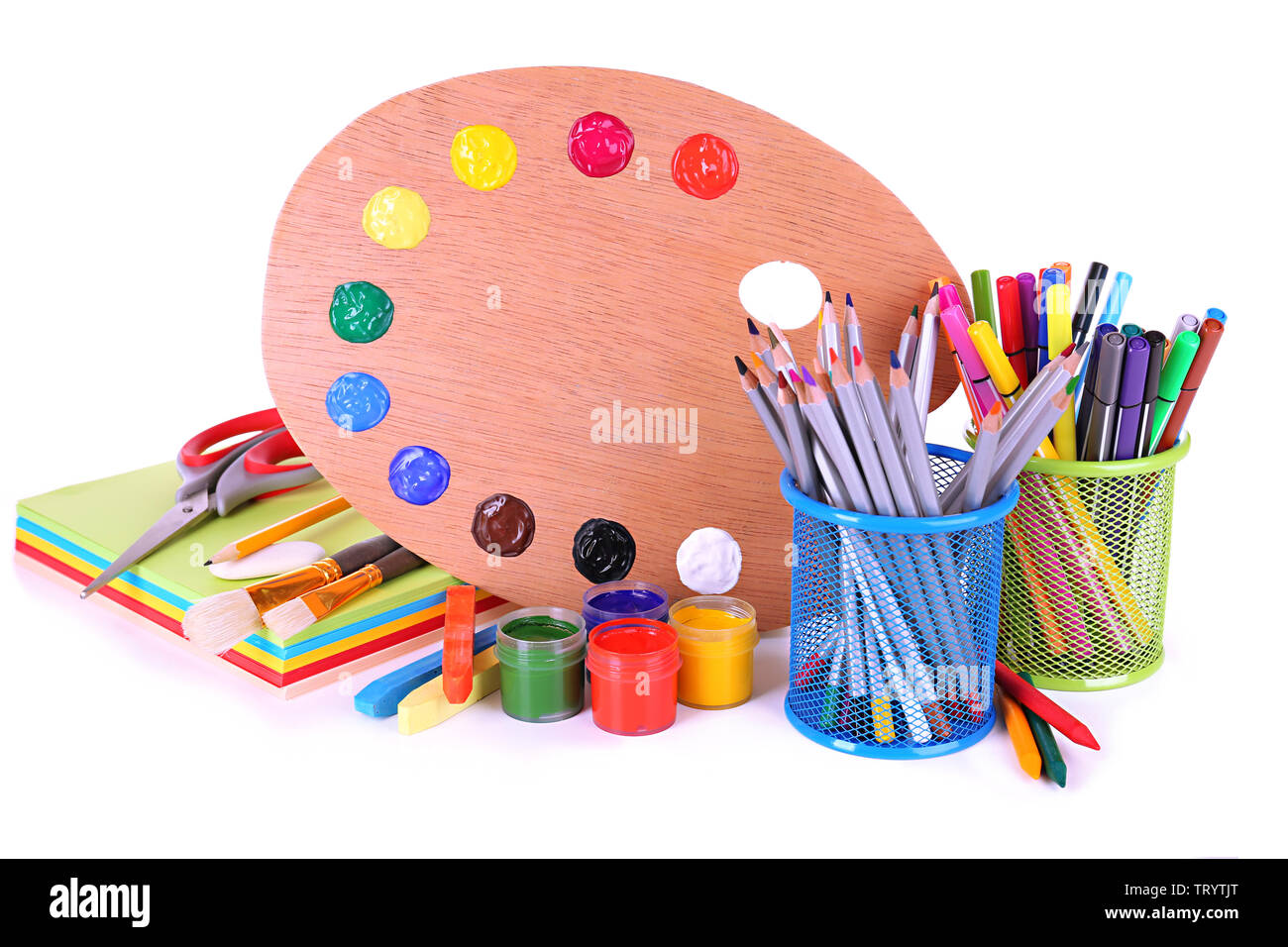 Composition of various creative tools isolated on white Stock Photo - Alamy