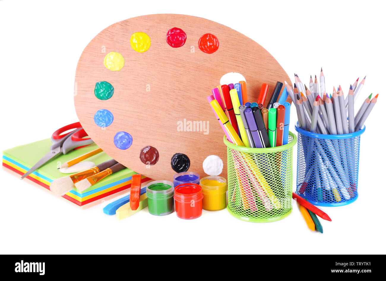 Composition of various creative tools isolated on white Stock Photo - Alamy