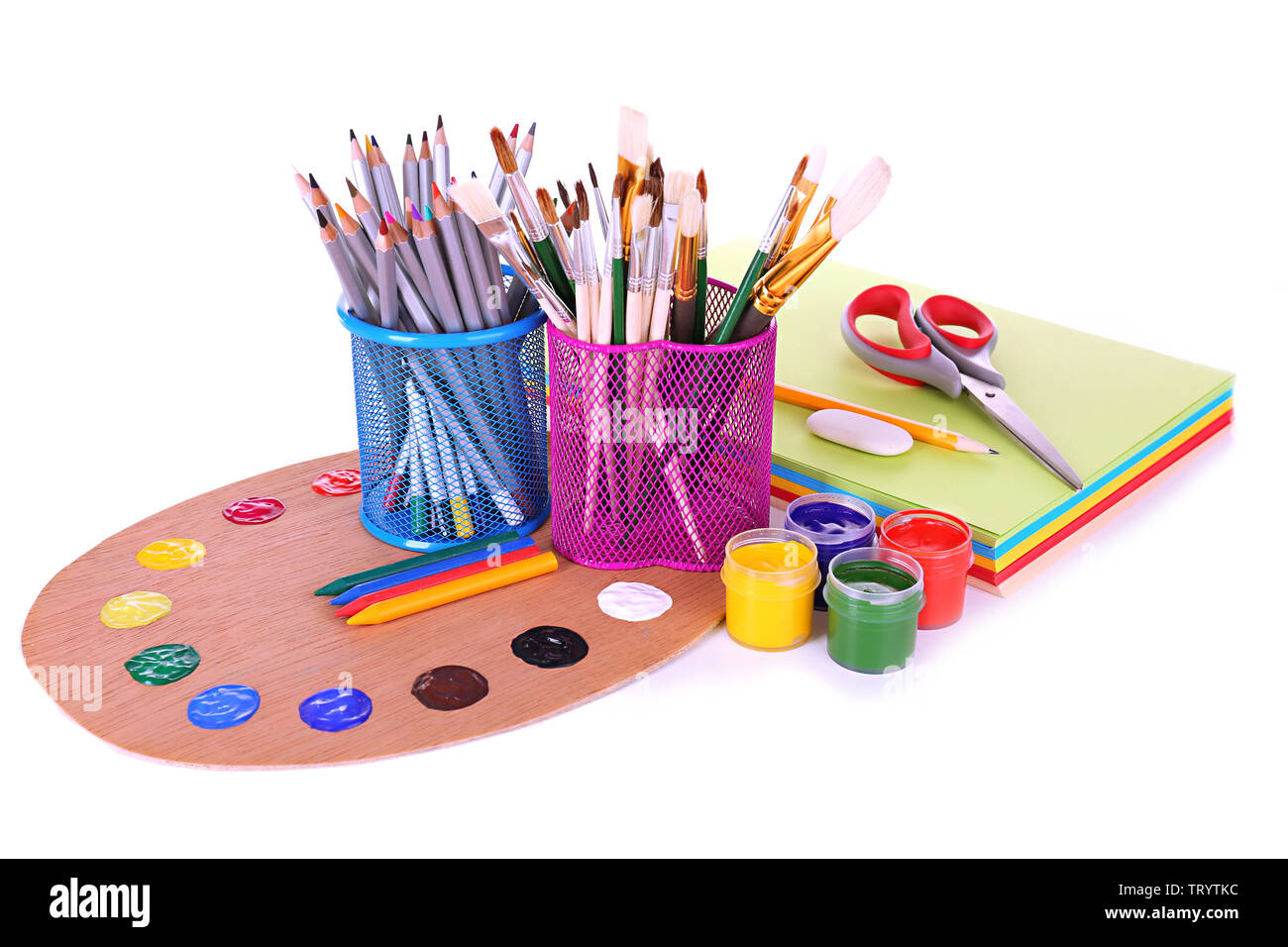 Composition of various creative tools isolated on white Stock Photo - Alamy